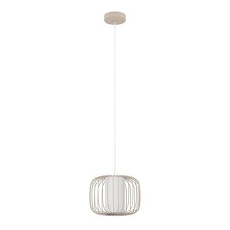 Eglo Suspension luminaire Terrarosa, lustre pour salon et salle &agrave; manger, lampe de plafond suspendue en m&eacute;tal couleur sable et tissu blanc, douille E27, &Oslash; 