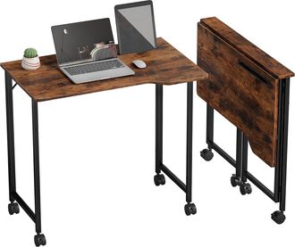 HOMCOM Kleiner Klapptisch, 80 cm faltbarer Computertisch auf Rollen f&uuml;r kleine R&auml;ume, platzsparender Schreibtisch mit Ger&auml;tehalterung f&uuml;r Homeoffice, Schlafz