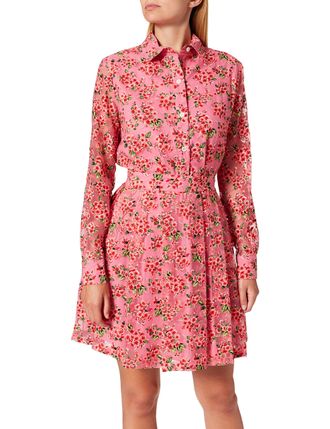 Love Moschino Flared Dress Shirt with Long Sleeves in Exclusive Flowing Viscose Fabric with All-Over devoré Flowers. Opens down to The Waist with Logo Buttons, with
