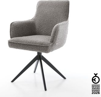 DELIFE Drehstuhl Heira-Flex mit Armlehnen Boucl&eacute; Silbergrau Kreuzgestell breit Schwarz 360&deg; drehbar Wippfunktion Taschenfederkern, Esszimmerst&uuml;hle