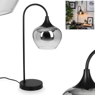 HOFSTEIN Tischleuchte Azurara, moderne Nachttischlampe aus Metall/Glas in Schwarz/Rauchfarben/Klar, Tischlampe im Vintage/Retro-Design (&Oslash; 19 cm) u. An-/Ausscha