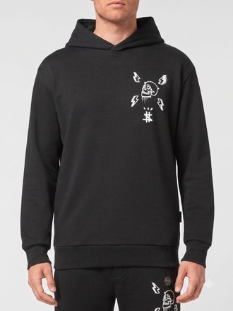 Philipp Plein Sweat en coton &agrave; capuche avec imprim&eacute; t&ecirc;te de mort
