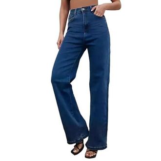 Generic Jean pour femme Baggy Jambes droites Style Vintage Taille haute Coupe droite Jambe large Grande taille Coupe droite Tendance Jambes larges D&eacute;contract&eacute;