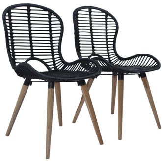vidaXL Vidaxl - Chaises &agrave; manger lot de 2 noir rotin naturel