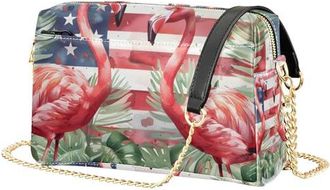 Mnsruu Sacs à bandoulière pour femme, flamants roses, palmier, drapeau des États-Unis, sacs à main en cuir
