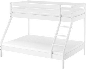 Erst-Holz weißes Doppel-Etagenbett 140x200 und 90x200 Kiefer-Stockbett Matratze Rollrost 60.19-09-14WM