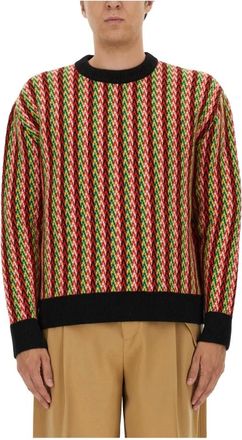 Lanvin Homme, Pulls, Multicolore, Taille: XL Curb Chevron Knit Crewneck