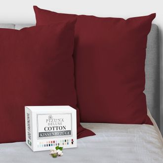 Pizuna Luxuri&ouml;ser Soft-Satin 2er Pack Kissenbezug 80x80 cm Rio Rood, 600 Fadenzahl Baumwolle Kissenbez&uuml;ge, 100% Langstapel Baumwolle Nur Kissenbezug (Rio Roo