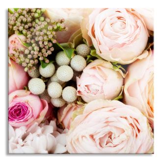 Pixxprint Glasbild, Wandbild auf Echtglas, Rosa Rosen, 60x60 cm, inkl. Aufhängung und Abstandshalter