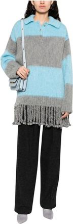 Etro Femme, Pulls, Bleu, Taille: 34 FR Polo en maille ray&eacute;e avec d&eacute;tails de franges