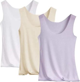 Generic Lot de 3 débardeurs pour femme - Sans coutures - En soie rafraîchissante - Coupe ajustée - Extensible - Grandes tailles - Sport - Entraînement basique