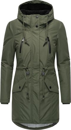 Ragwear Damen Wintermantel Warmer atmungsaktiver und wasserdichter Parka mit Teddyfell gefüttert und mit Kapuze Elsien YOUMODO Dark Olive Gr. XXL