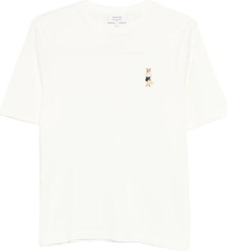 Maison Kitsun&eacute; Femme, Tops, Beige, Taille: 36 FR Fox Embroidery Round Neck Short Sleeve T-shirt