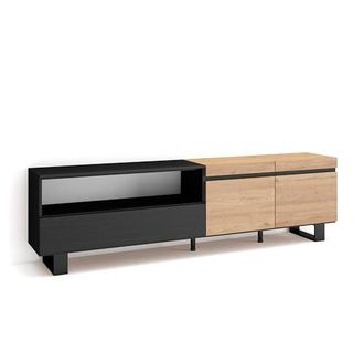 Skraut Home | TV-Schrank, Lowboard | f&uuml;r Wohnzimmer und Esszimmer | 200x57x35cm | F&uuml;r TV-Ger&auml;te bis zu 80 | Industriedesign | Moderner Stil | Eiche Schwarz