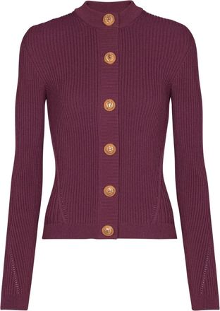 Balmain cardigan boutonné en maille côtelée - Violet