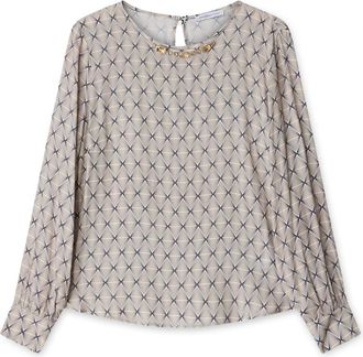 Motivi Femme, Blouses et Chemises, Gris, Taille: 38 FR Blouse &agrave; Motifs G&eacute;om&eacute;triques avec Broderie de Pierres