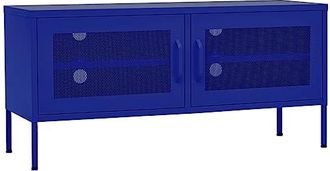 vidaXL Meuble TV Armoire Basse Centre de Divertissement Meuble St&eacute;r&eacute;o Salon Salle de S&eacute;jour Maison Int&eacute;rieur Bleu Marine 105x35x50 cm Acier