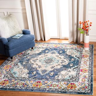 Safavieh Boho Teppich f&uuml;r Wohnzimmer, Esszimmer, Schlafzimmer, Madison Collection, Kurzer Flor, Silber und Elfenbein, 201 x 201 cm