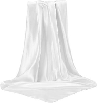 Generic Grand foulard carr&eacute; en satin pour cheveux - Bandana carr&eacute; pour cheveux - Pour femme, blanc, Taille unique