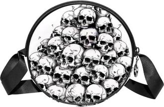 Generic Sac &agrave; bandouli&egrave;re circulaire pour femme, un tas de cr&acirc;nes, petit sac &agrave; bandouli&egrave;re avec fermeture &eacute;clair, bretelles r&eacute;glables, sac &agrave; main rond d&eacute;contr