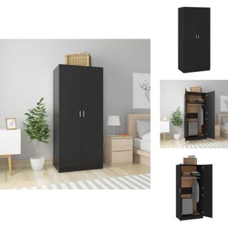 vidaXL Kleiderschrank Schwarz 80x52x180 cm Holzwerkstoff - Schlafzimmerm&ouml;bel - Kleiderschrank - Garderobe - Holzschrank - Schwarzer Kleiderschrank