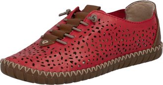 Rieker Slipper RIEKER, Damen, Gr. 43, rot, braun, Glattleder, unifarben mit Farbeinsatz, Schuhe Slipper, Schlupfschuh, Halbschuh, Barfu&szlig;schuh mit Perforation