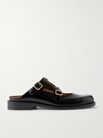 Marni Chaussures Sans Lacets En Cuir À Broderies Sabot - Noir