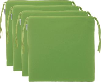 Brandsseller 4er Vorteilspaket Sitzkissen Stuhlkissen Sitzauflage Stuhlauflage - Uni Farben mit 4 Kordelbändern für sicheren Halt - 40x40 cm - Hellgrün