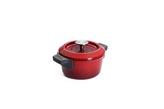 Woll Iron Gusstopf Ø 18 cm rot mit Deckel & Silikongriffen - Induktion Eisenguss-Topf 1,8 Liter, 9 cm hoch - robust, für alle Herdarten, antihaft, backofen