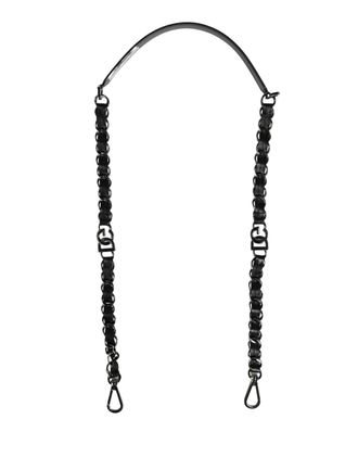 Dolce & Gabbana Womens Black Leather Silver Chain Bag Accessory Shoulder Strap Real Brass Zamak Calf