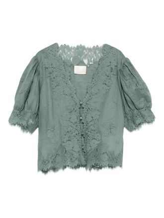 Dôen blouse Idella bordée de dentelle - Bleu