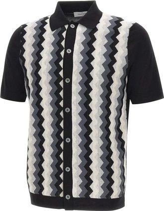 Gran Sasso Homme, Pulls, Noir, Taille: M Chemise &agrave; Jacquard Chevron