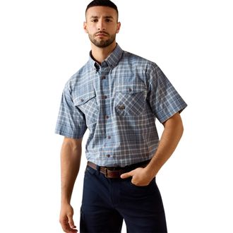 Ariat Mens Rebar Made Tough DuraStretch Work Shirt in Dark Denim Cotton, Size X-Large, by Ariat