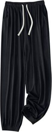 Generic Pantalon dint&eacute;rieur ample pour femme, pantalon d&eacute;contract&eacute; de couleur unie pour femme, pantalon de d&eacute;tente &agrave; jambes larges, l&eacute;ger, taille haute r&eacute;glab