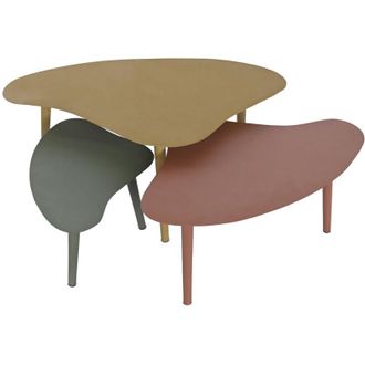 DKD Home Decor Table Caf&eacute; Set 3 Fer 100X60X41 Abstrait