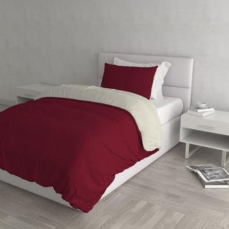 Italian Bed Linen Natural Color Doubleface Bettbezug, Burgunder/Creme, Kleine Doppelte