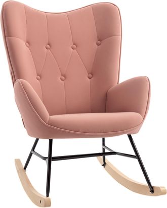 HOMCOM Schaukelstuhl Schaukelsessel mit R&uuml;ckenlehne, Holzkufen, Sessel, Relaxsessel mit Samtoptik Schwingsessel Relaxstuhl f&uuml;r Wohnzimmer, Schlafzimmer, Balk