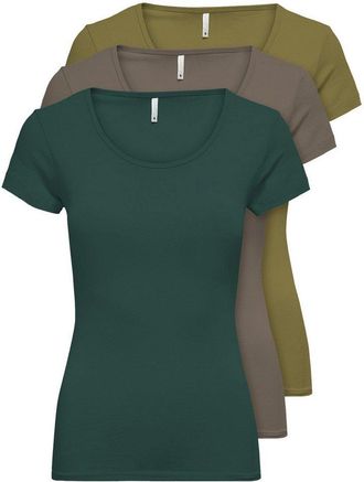 Only T-Shirt ONLLIVE LOVE NEW (3-tlg., 3er Pack) Figur betont, elastische Baumwollqualit&auml;t