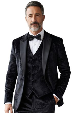 TruClothing Herren Schwarzer Samt-Smokinganzug mit 3-teiliger Samter - AK2