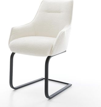 DELIFE Freischwinger Alja-Flex mit Armlehnen Boucl&eacute; Soft Beige Freischwinger flach Schwarz Taschenfederkern, Esszimmerst&uuml;hle