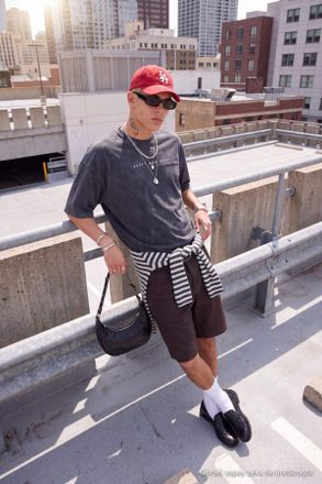 Trendyol MAN Jungen Grau Colour-Block Kurz Oversize T-Shirts