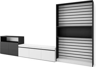 Skraut Home | Wohnwand Wohnzimmer | Wohnzimmerm&ouml;bel, M&ouml;belset | 360x186x35cm | F&uuml;r TV-Ger&auml;te bis zu 65 | Wohnzimmer M&ouml;bel | Moderner Stil | Wei&szlig; und Schwarz