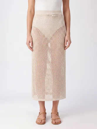 MC2 Saint Barth Jupe midi en maille de coton ajour&eacute;e &agrave; taille haute