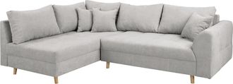 Norrwood home24 Ecksofa Meyford Silber Microfaser Enza 230 x 85 x 160cm Ottomane davorstehend links ohne Hocker Skandi
