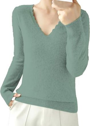 Generic Pull en tricot pour femme avec col en V - Couleur unie - Classique - Confortable - D&eacute;contract&eacute; - Manches longues - Coupe ajust&eacute;e - L&eacute;ger - Tendance - 