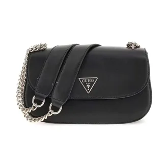 Guess Femme, Sacs, Noir, Taille: ONE Size Sac à bandoulière en cuir PU noir - Bandoulière chaîne