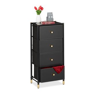 Relaxdays Kommode, HxBxT: 98,5 x 46 x 30 cm, 4 Schubladen, Sideboard Stoff & Stahl, Schubladenschrank, schwarz/Gold