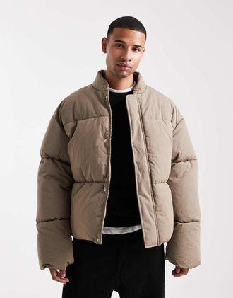 Asos Wattierte Oversize-Jacke in Stein-Grün