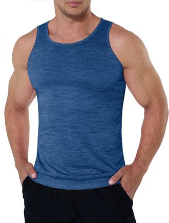 KEFITEVD Top Herren Muskelshirts Tanktops &Auml;rmellos Funktion Shirt Unterziehshirt Sport Tshirt Laufshirt Sommer Mittelblau XXL