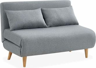 Sweeek Sweeek - Canapé convertible 2 places scandinave - Guesta - pieds bois. banquette. dossier inclinable Polyester Gris clair